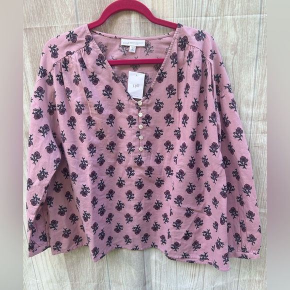 J. Jill | Tops | J Jill Size Xlp Floral Organic Cotton Popover Blouse ...